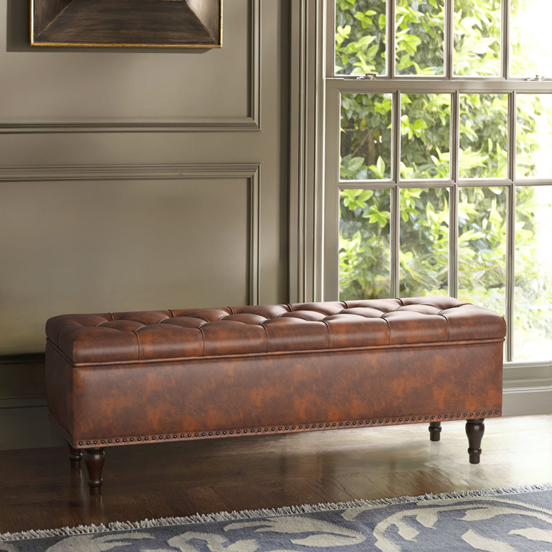 Genuine leather storage bench store